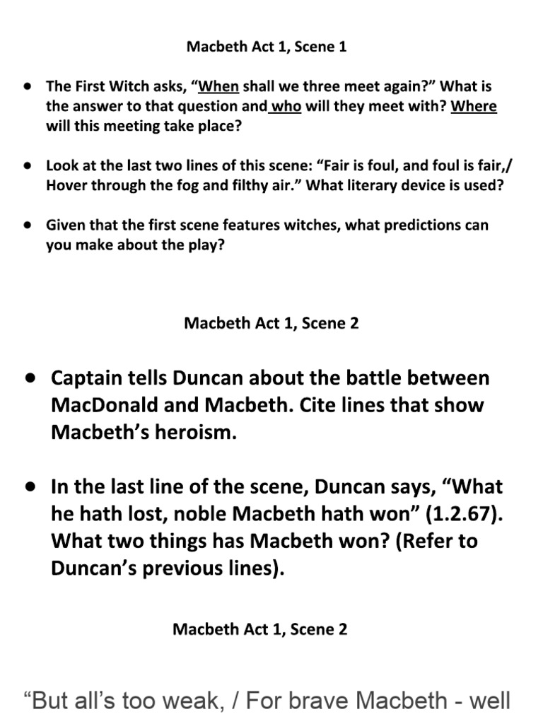 Macbeth Questions by Scene | PDF | Macbeth