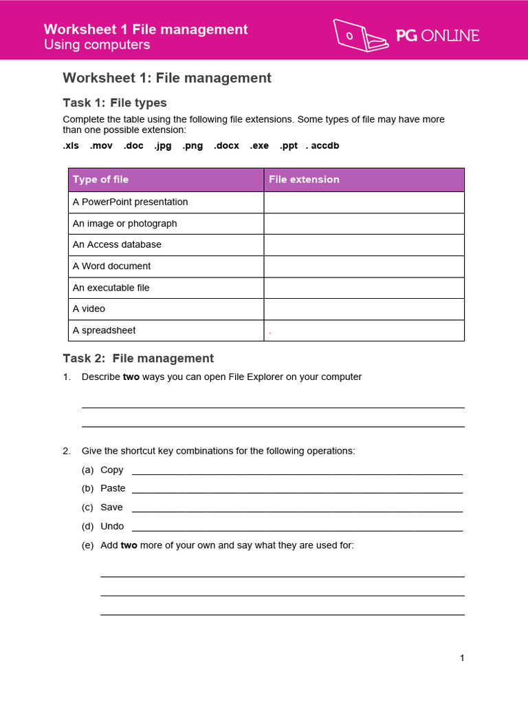 UCSER Worksheet 1 File Management | PDF | Computer File | Worksheet