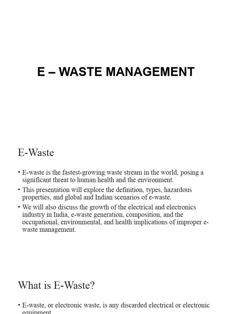 EW - E - WASTE MANAGEMENT Unit 1 | PDF | Electronic Waste | Waste ...