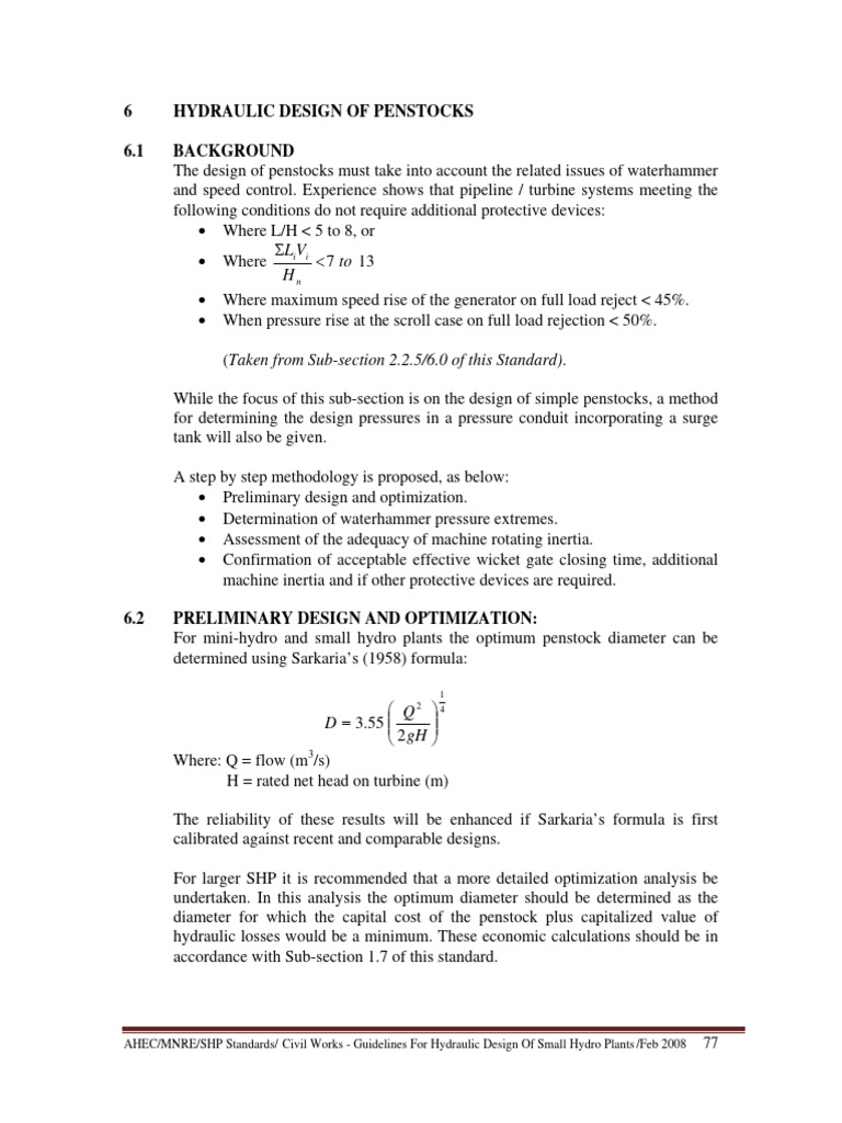 Guidelines For Hydraulic Design of SHP - Chap6 | PDF | Mechanical ...