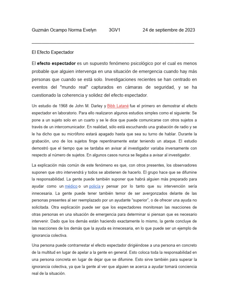 Guzmán Ocampo Norma Evelyn 3GV1 24 de Septiembre de 2023 | PDF | Sicología | Psicología Social