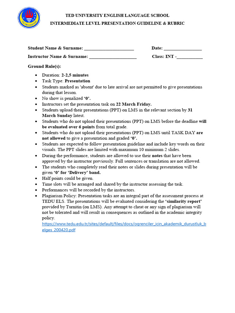 Intermediate Presentation Guidelines & Rubric | PDF | Linguistics ...
