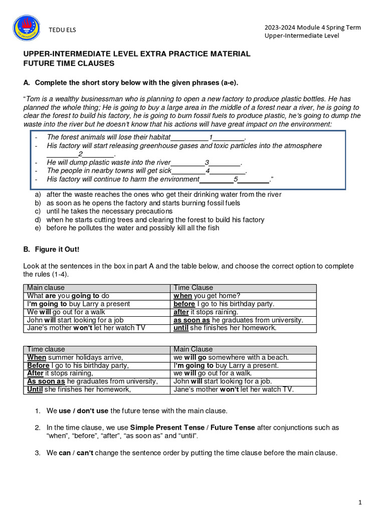 Week 2 - Present Simple With Future Reference (Future Time Clauses ...