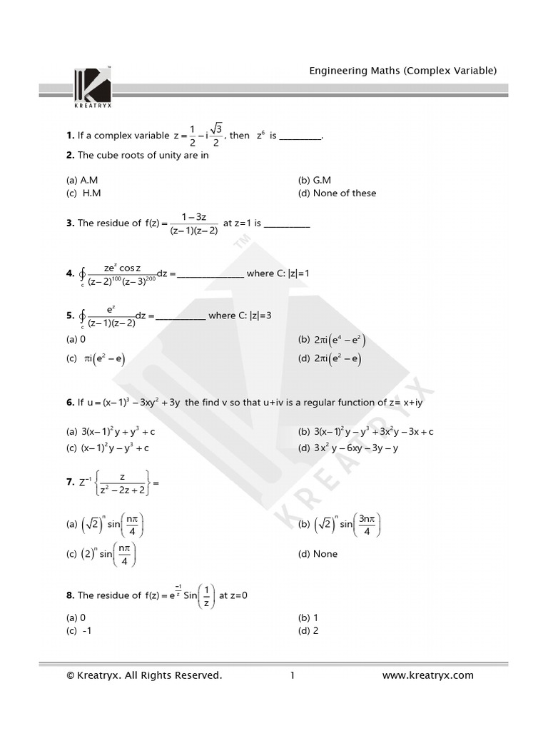 Prac Ques - Chapter 4 - Complex Variable | PDF | Complex Number | Complex Analysis