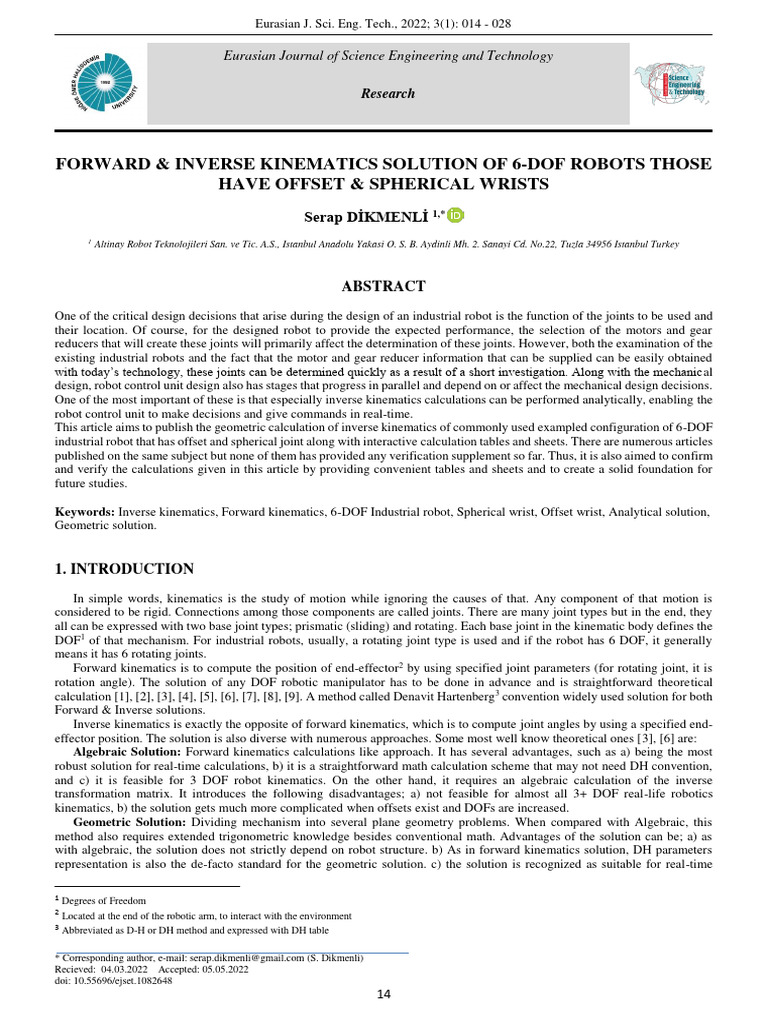 Kinematics of 6-DOF Industrial Robots | PDF | Cartesian Coordinate ...