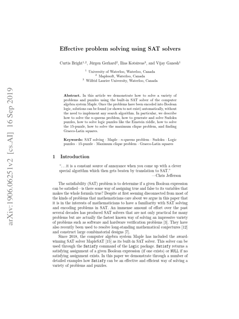 24 Effective Problem Solving Using SAT Solvers | PDF | Mathematical ... 24 Effective Problem Solving Using SAT Solvers | PDF | Mathematical ...