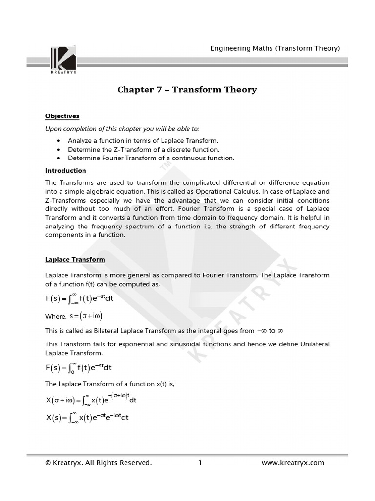 Chapter 7 - Transform Theory | PDF | Laplace Transform | Fourier Transform