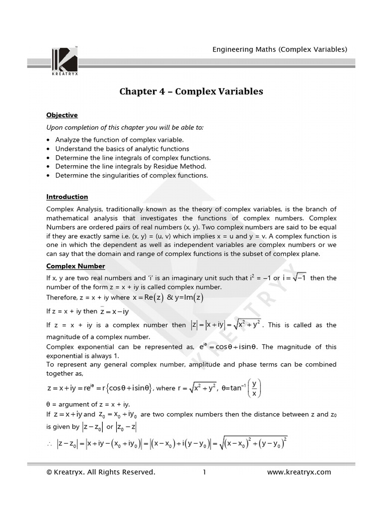 Chapter 4 - Complex Variables | PDF | Power Series | Complex Analysis