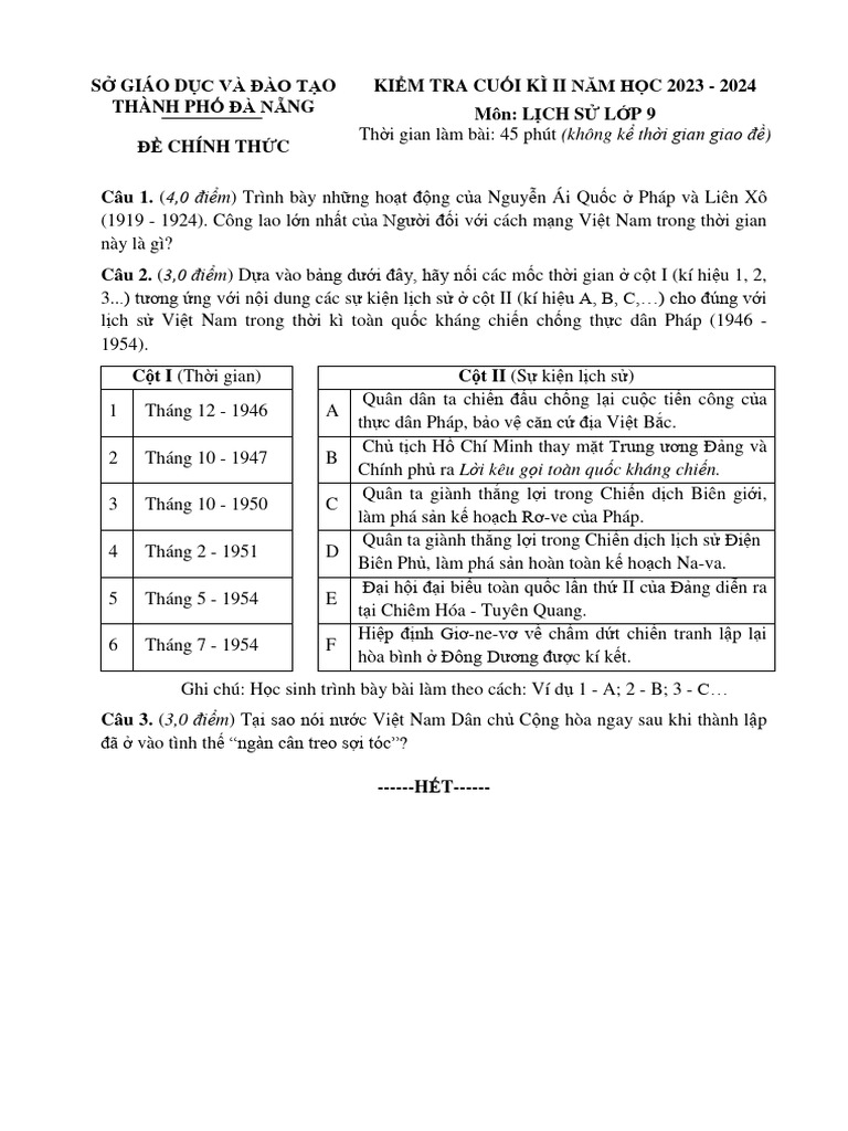 De Va HDC Lich Su 9 CK Ii Nam 2023 2024 | PDF