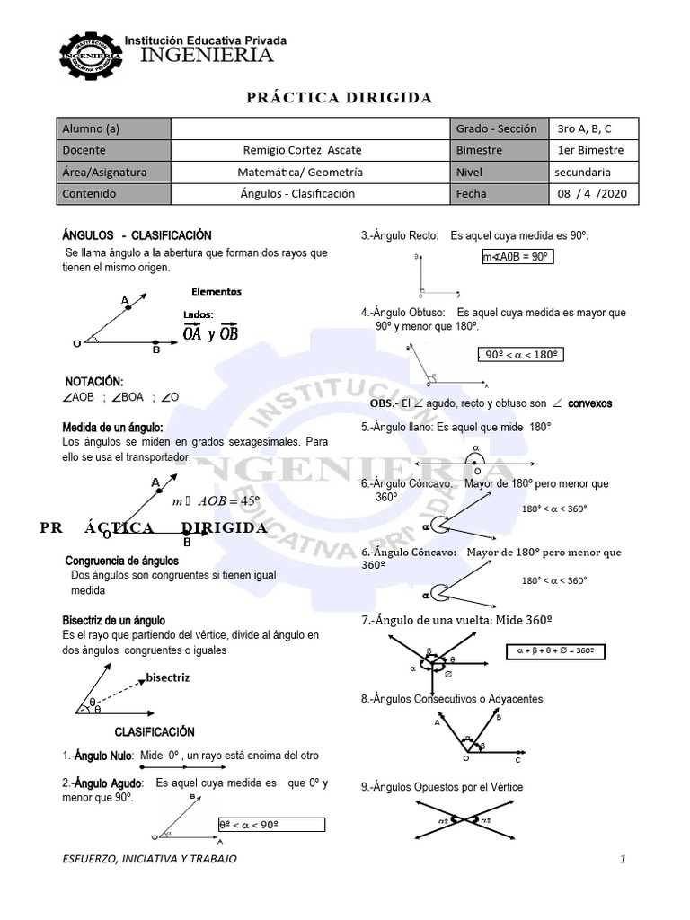 1-S.-Ángulos y Su Clasificación | PDF | Geometría | Geometría Elemental