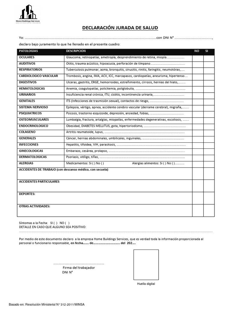 Formato de Declaracion Jurada de Salud | PDF | Carrera | Enfermedades y trastornos