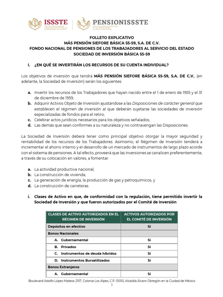 Pensionissste Folleto SB 55-59 | PDF | Empresa de inversiones | Pensión