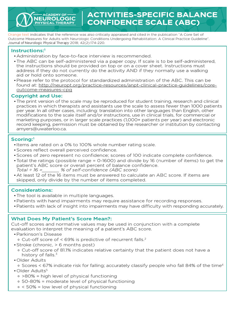 Activities Specific Balance Confidence Scale Proof8 | Download Free PDF | Physical Therapy ...