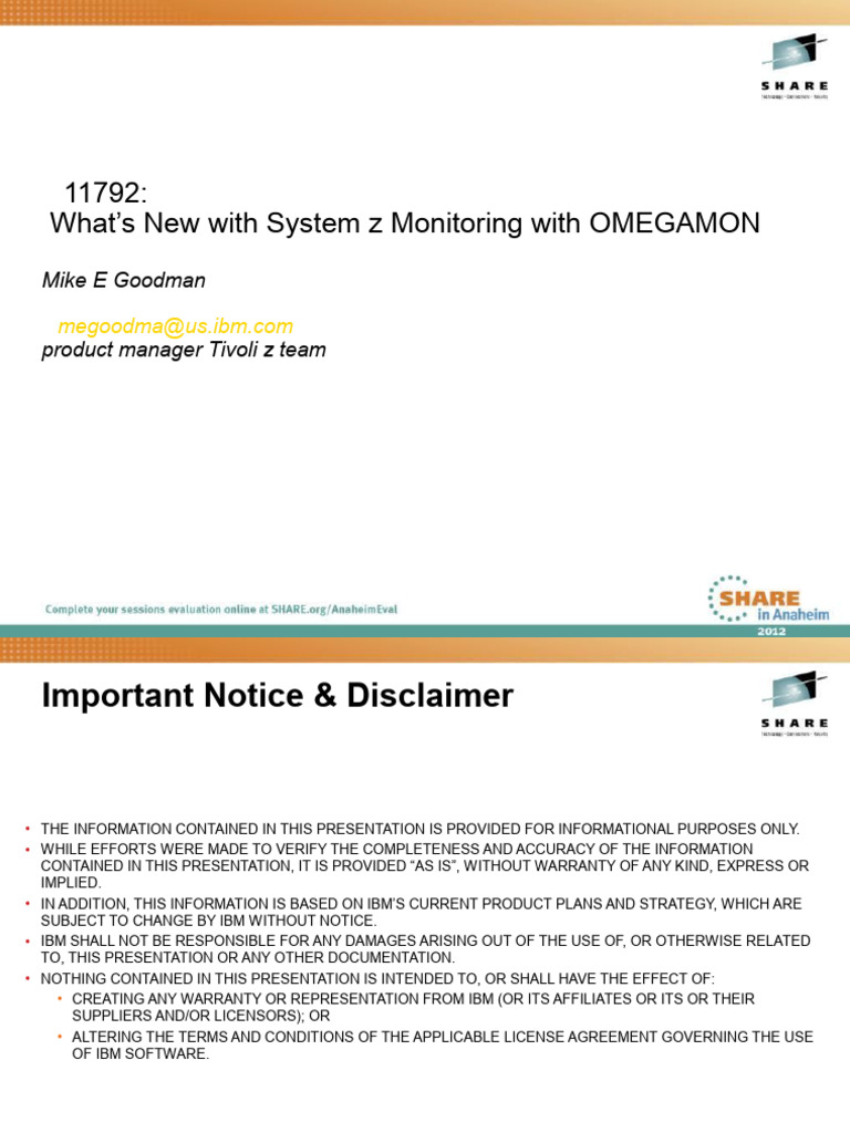 Anaheim OMEGAMON SHARE 11792 | PDF | Ibm Db2 | Software