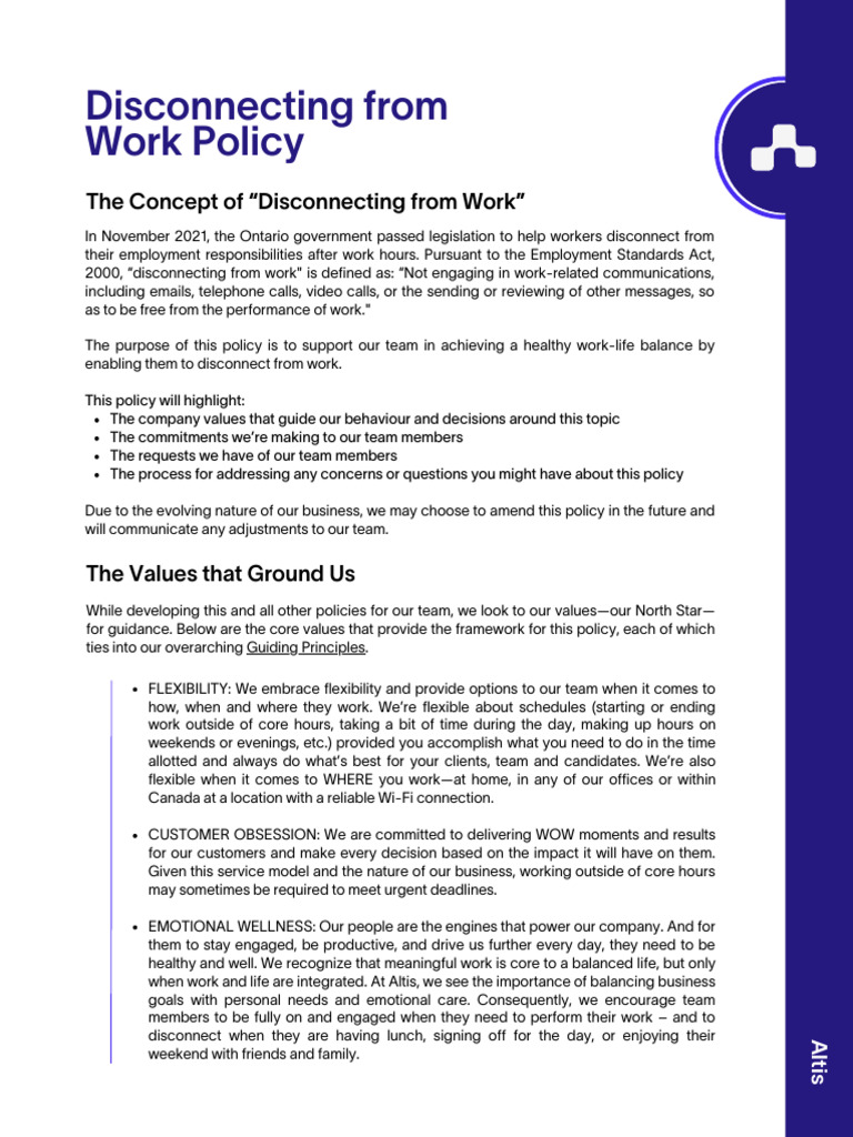 Disconnecting From Work Policy (Ontario) | PDF | Policy | Working Time