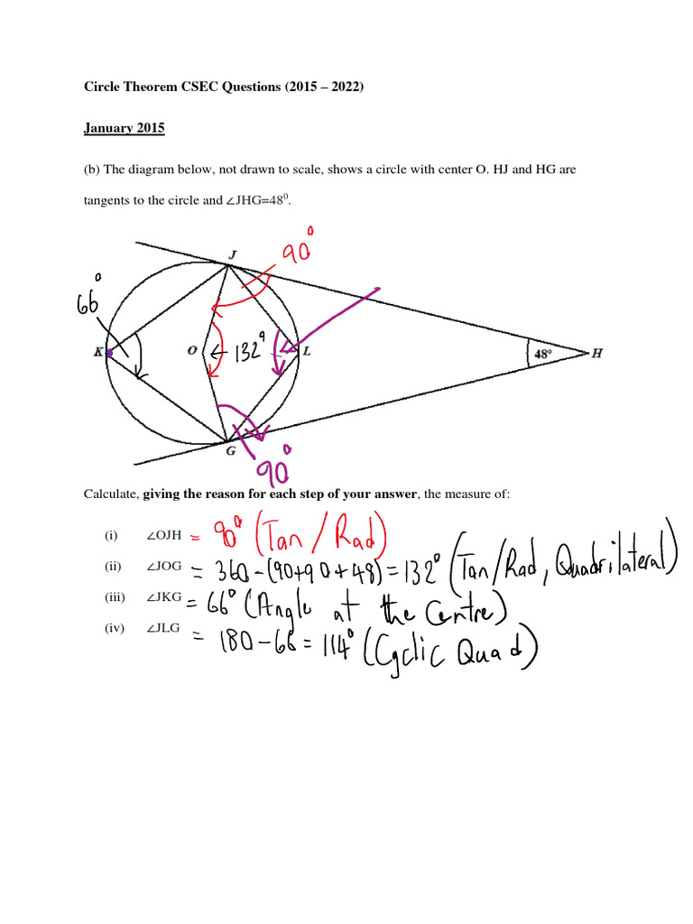 Circle Theorem Csec Questions Solution Pdf Circle Angle