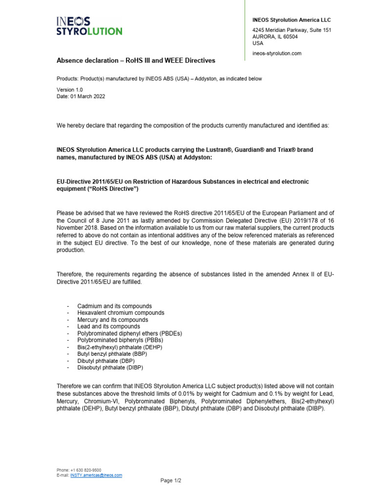 RoHS III - WEEE 2022 Lustran Guardian Triax NA | PDF | Home & Garden