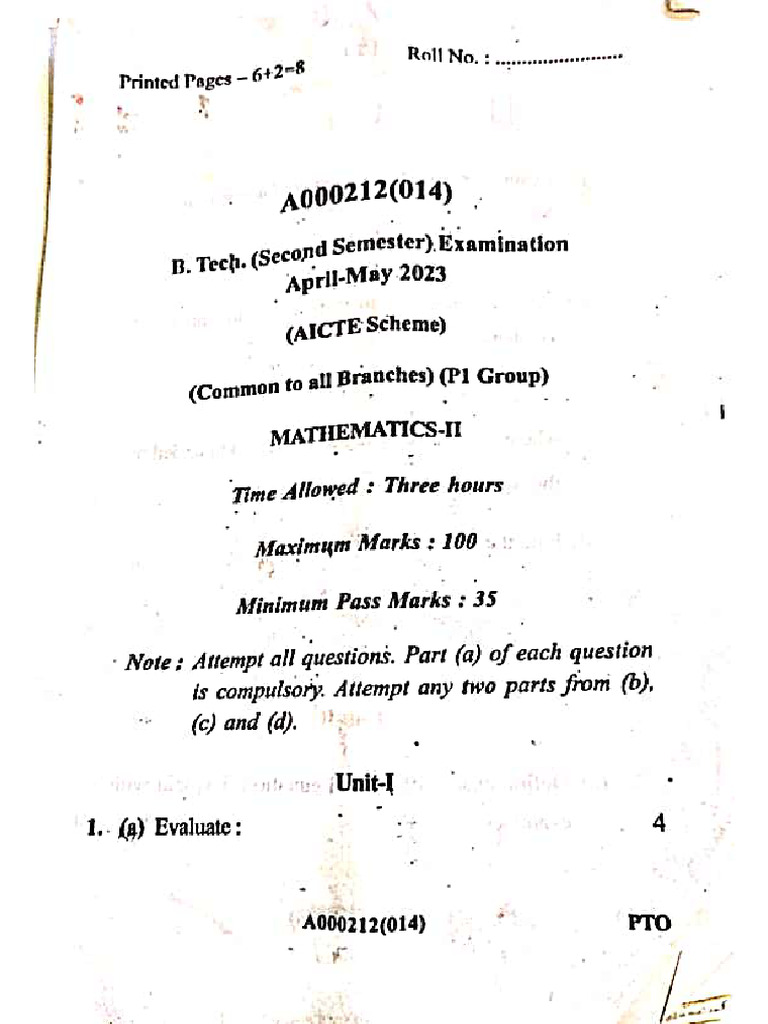 Mathematics 1 2023 Pdf