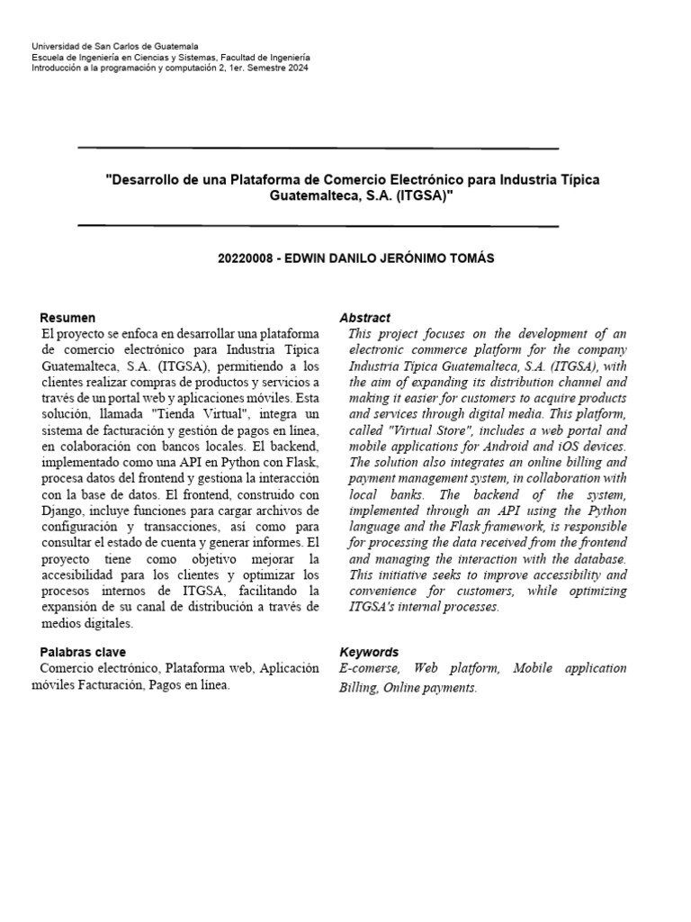 Documentacion IPC2 PRO3 | PDF | Comercio electrónico | Algoritmos