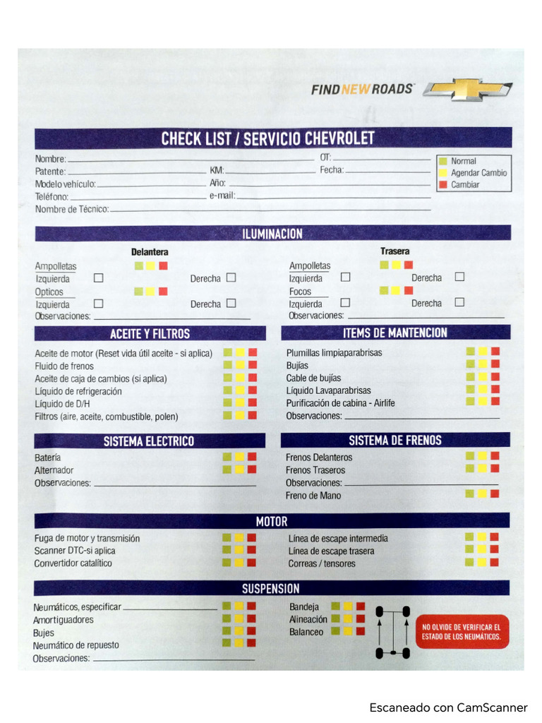 Formato Check List Camión Chevrolet | PDF