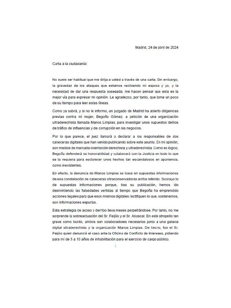 Carta Integra de Pedro Sanchez | PDF