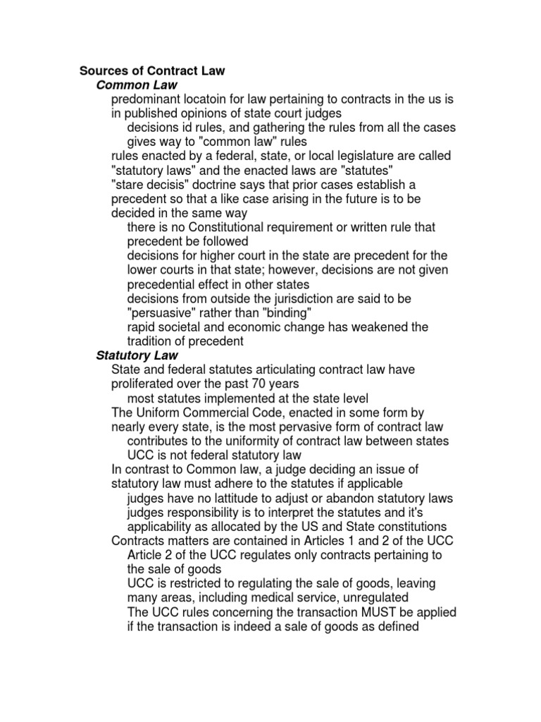 Contracts Outline | PDF | Precedent | Common Law