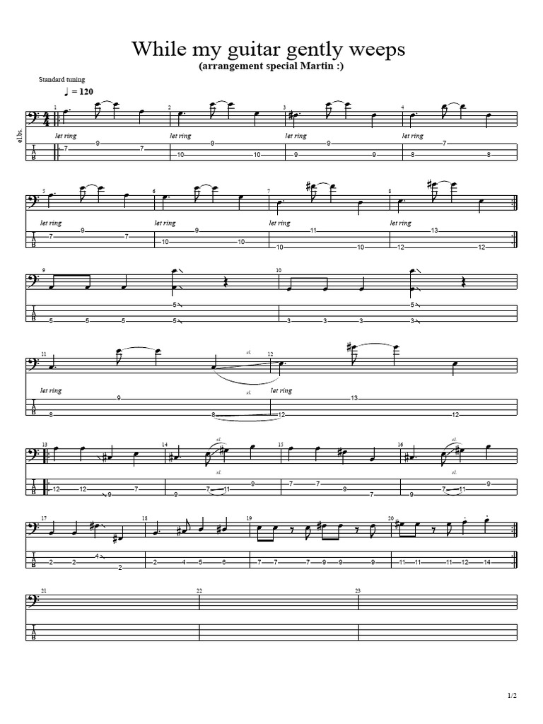 Bass Tab for "While My Guitar Weeps" | PDF | Guitar Family Instruments ...