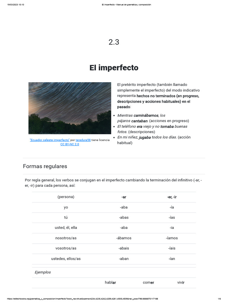 El Imperfecto - Manual de Gramática y Composición | PDF | Verbo ...