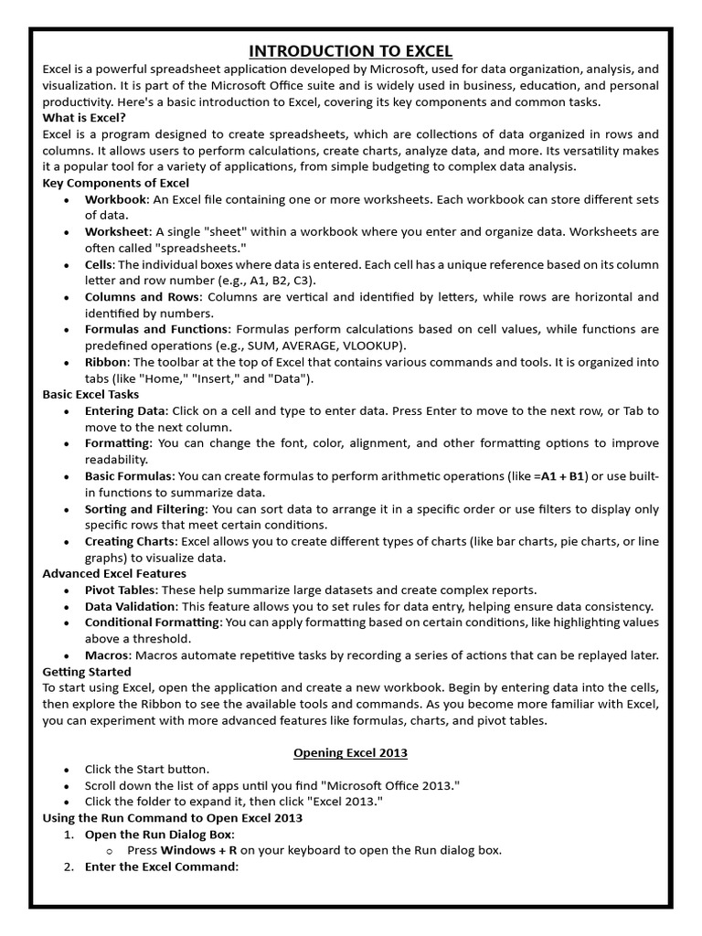 MS Excel Notes | PDF | Microsoft Excel | Spreadsheet