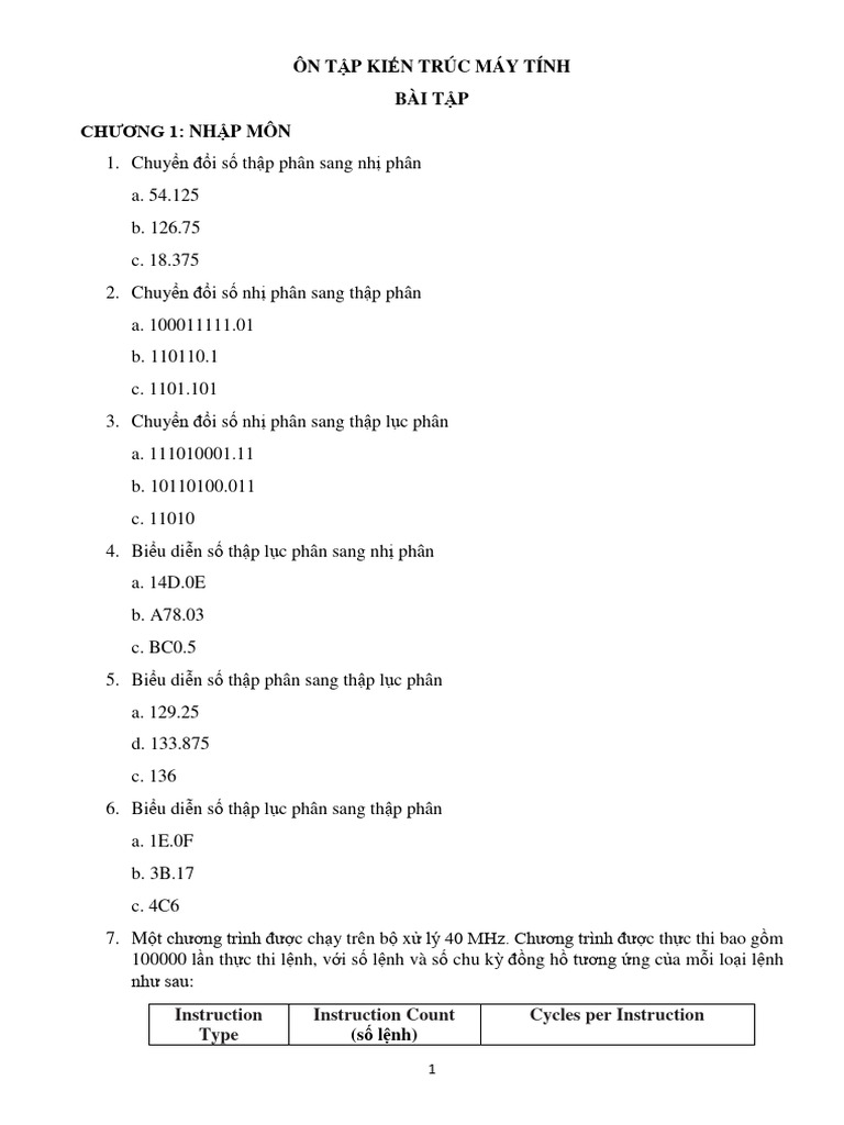 Bai Tap - KTMT - C1-C6 | PDF
