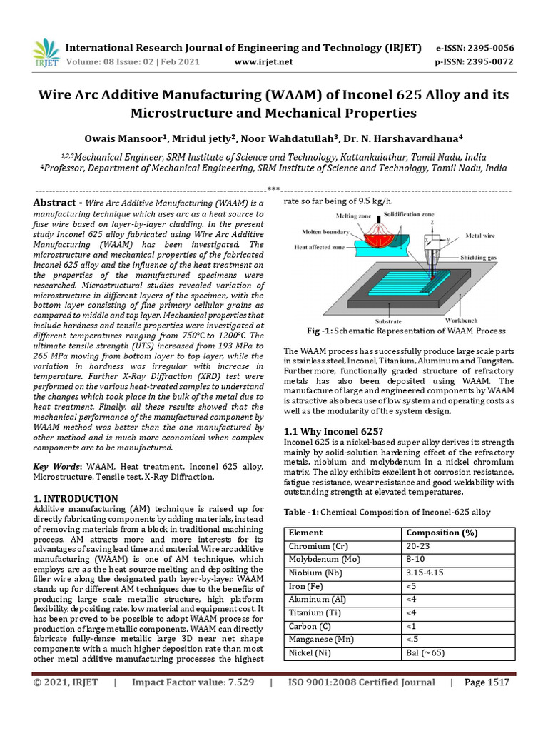 Wire Arc Additive Manufacturing WAAM of | PDF | Alloy | Heat Treating