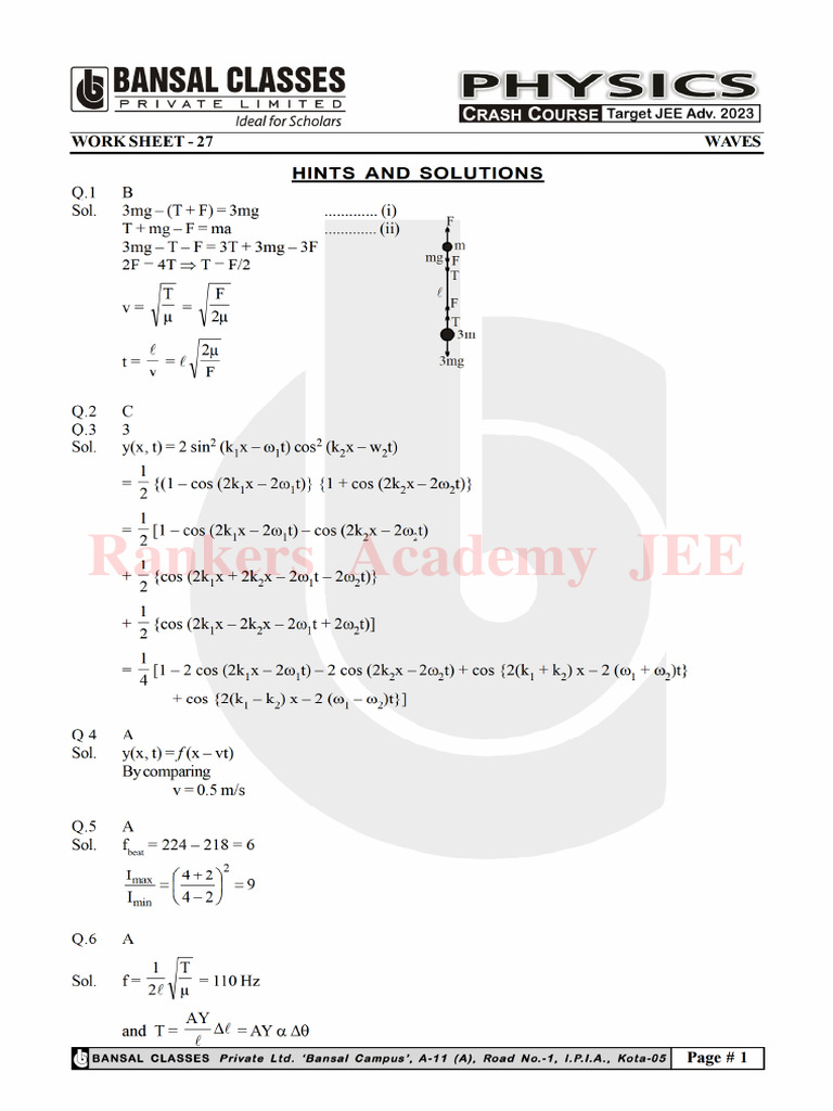P - WS-27 - Waves - Ans + Sol | PDF