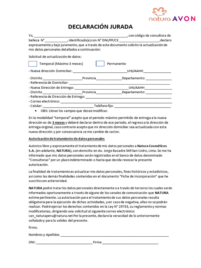 Declaracion Jurada - Actualización de Datos | PDF | Documento de identidad