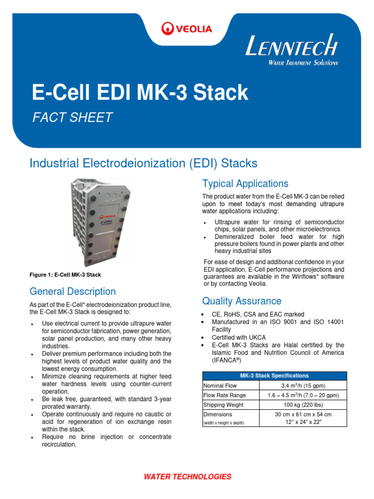 Veolia E Cell EDI MK 3 Stack L | PDF | Total Organic Carbon | Materials