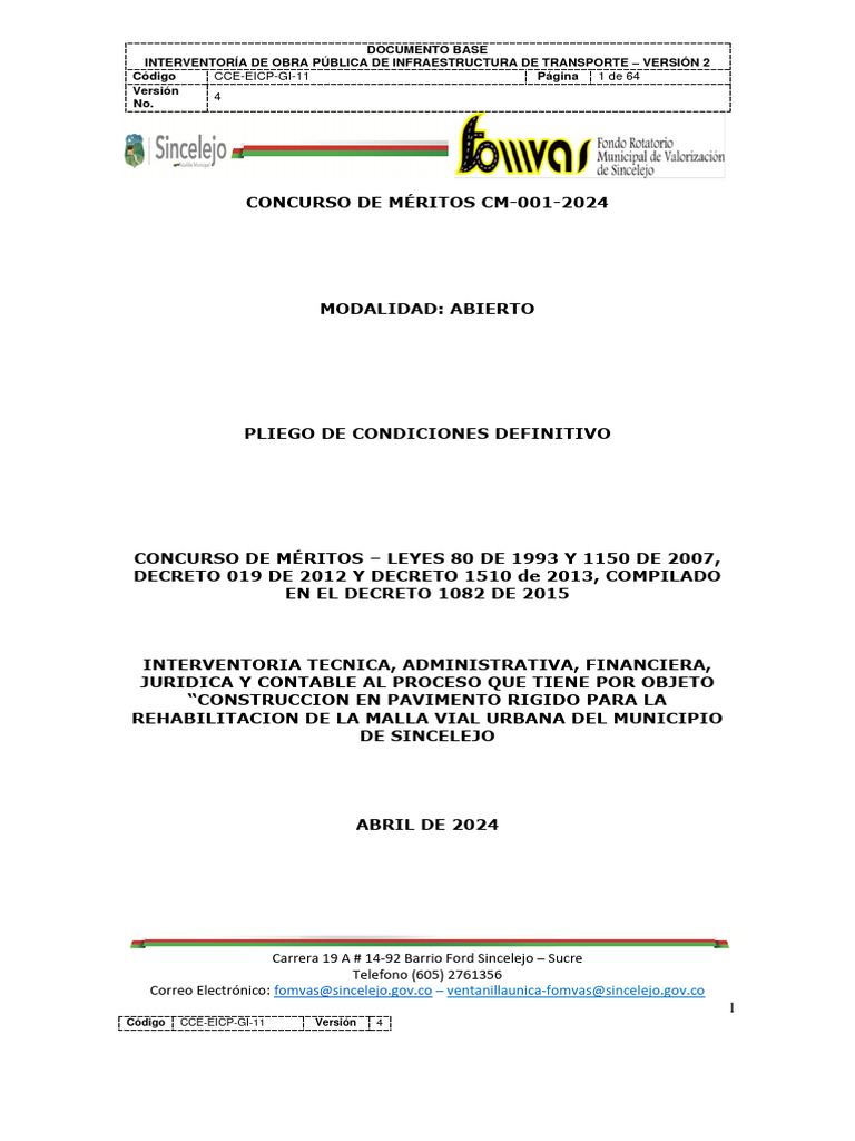 4.documento Base o Pliego Tipo de Interventoria CCE-EICP-GI-11 DEFINITIVO | PDF | Dólar de los ...