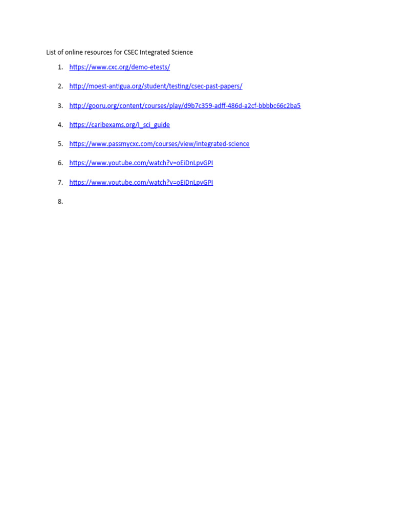 List of Online Resources For CSEC Integrated Science | PDF