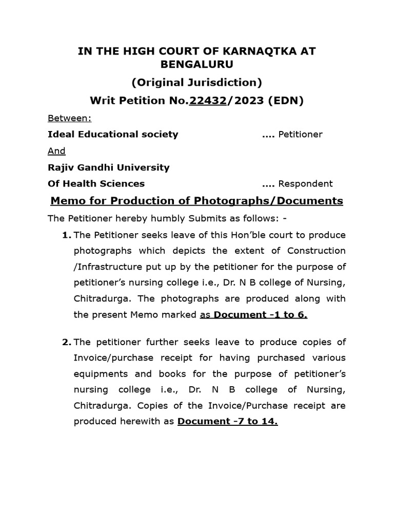 Memo For Production of Documents | Download Free PDF | Separation Of ...