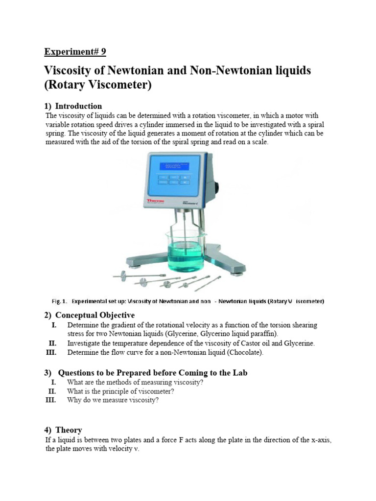 Experiment 9 - Viscosity of Newtonian and Non-Newtonian Liquids | PDF ...