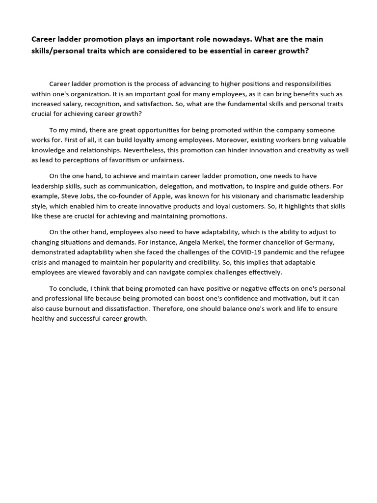 Career Ladder Promotion Plays An Important Role Nowadays | PDF
