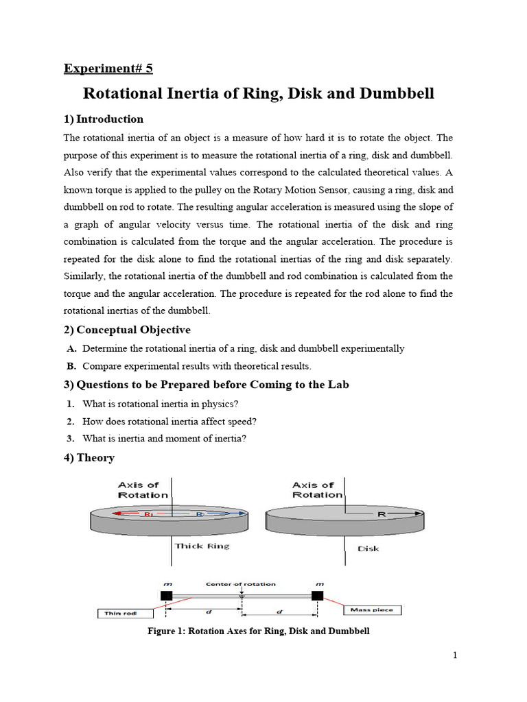 Experiment 5 - Rotational Inertia of Ring, Disk and Dumbbell | PDF ...