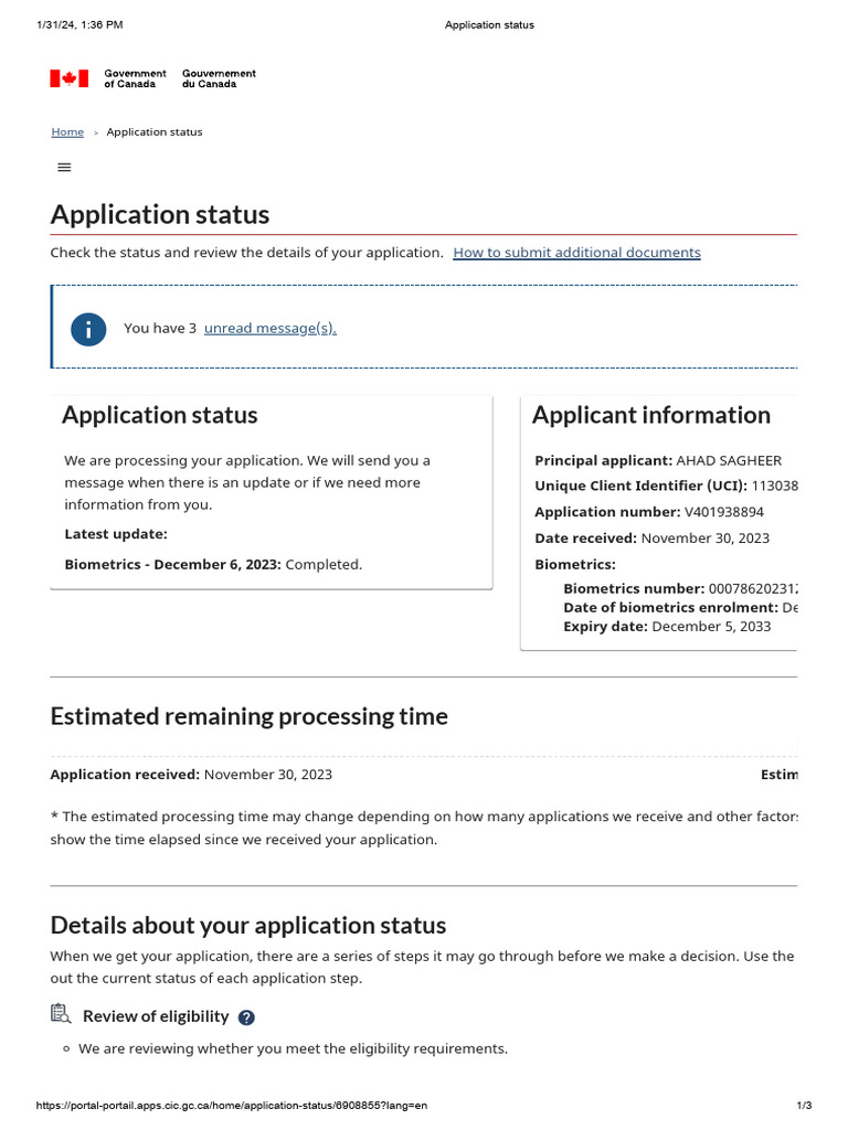 Ahad Sagheer - Application Status | PDF | Biometrics | Computing