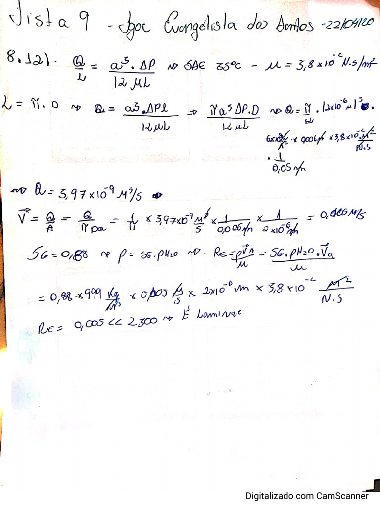 MECFLU - Lista 9 - Igor Evangelista Dos Santos | PDF
