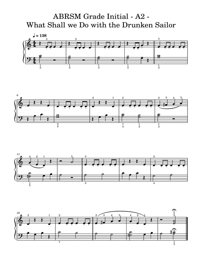 ABRSM Grade Initial - A2 - What Shall We Do With The Drunken Sailor | PDF