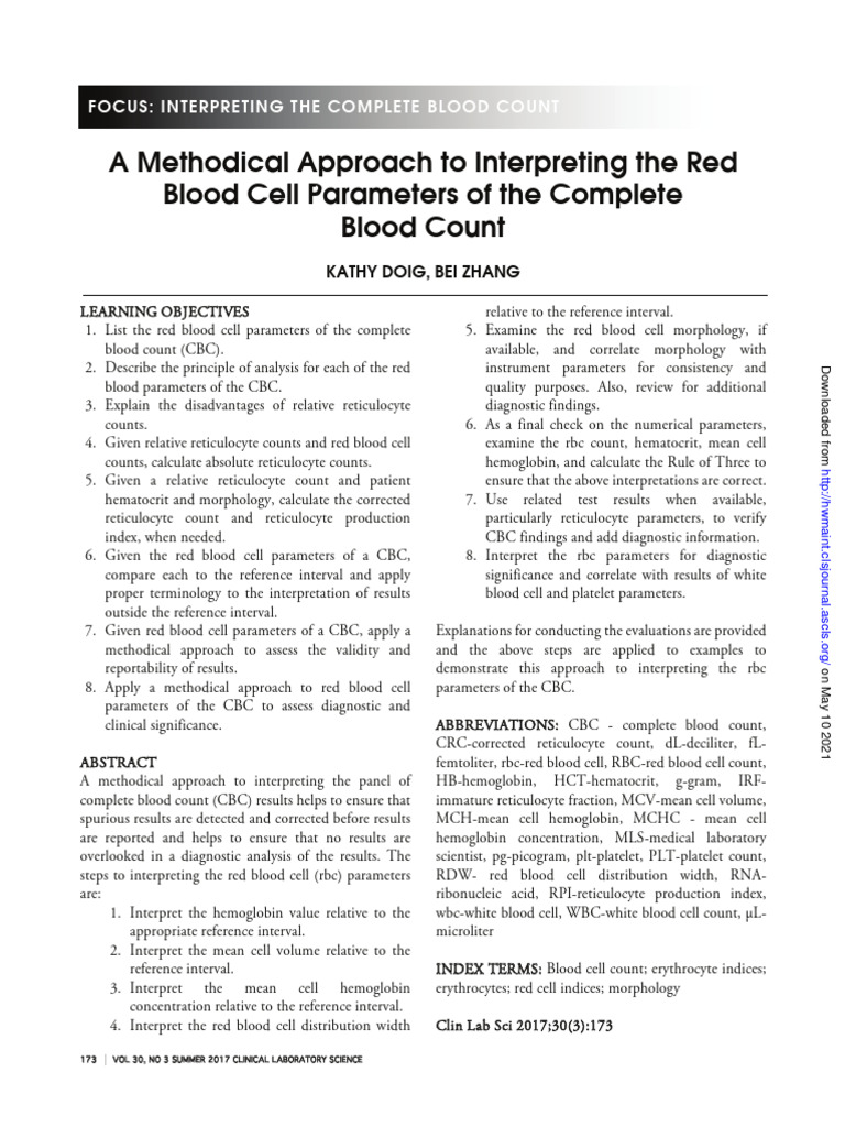 2017 Clin Lab Sci Doing and Zhang A Methodical Approach To Interpreting ...