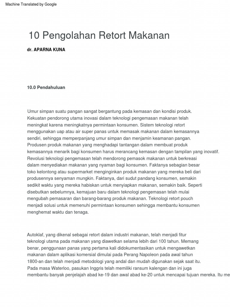 Teknologi Retort dalam Pengolahan Makanan | PDF