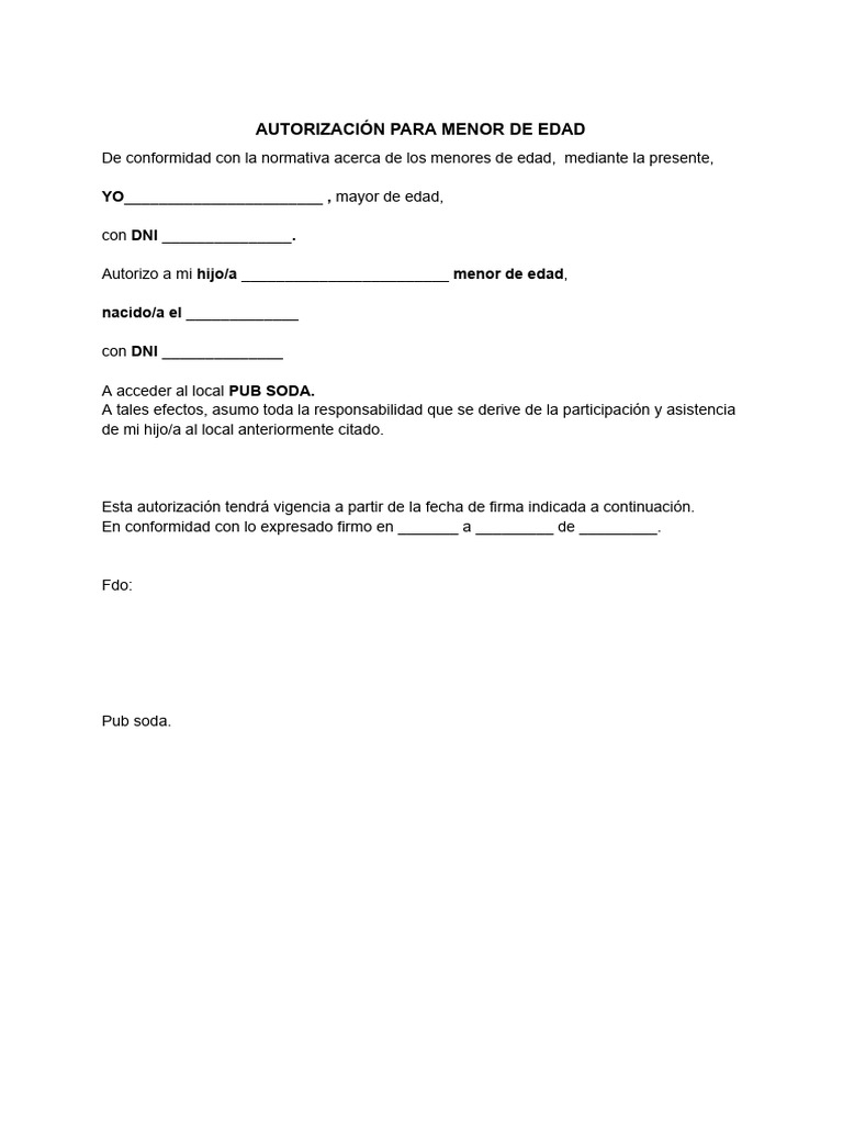 Autorización para Menor de Edad | PDF
