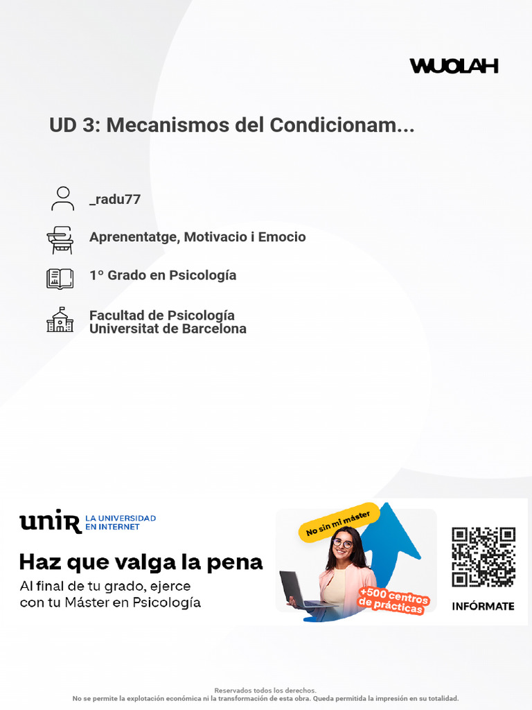 Wuolah-free-UD 3 - Mecanismos Del Condicionamiento Clásico | PDF | Experimentar | Fobia