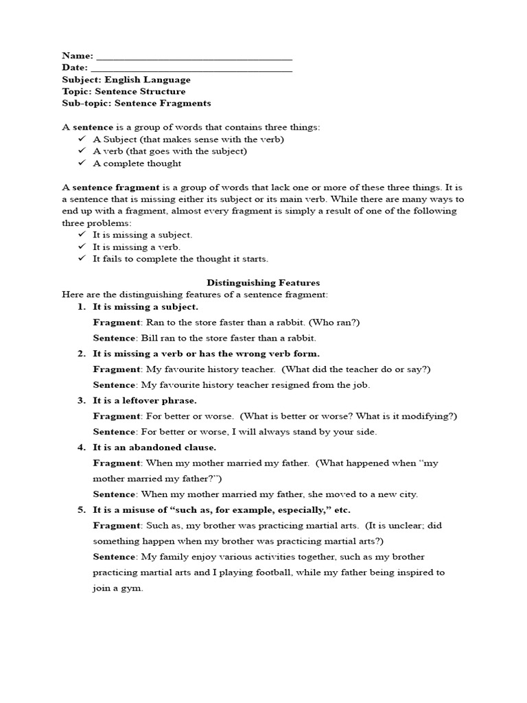 Grade 9 Grammar Worksheet | PDF | Subject (Grammar) | Sentence ...