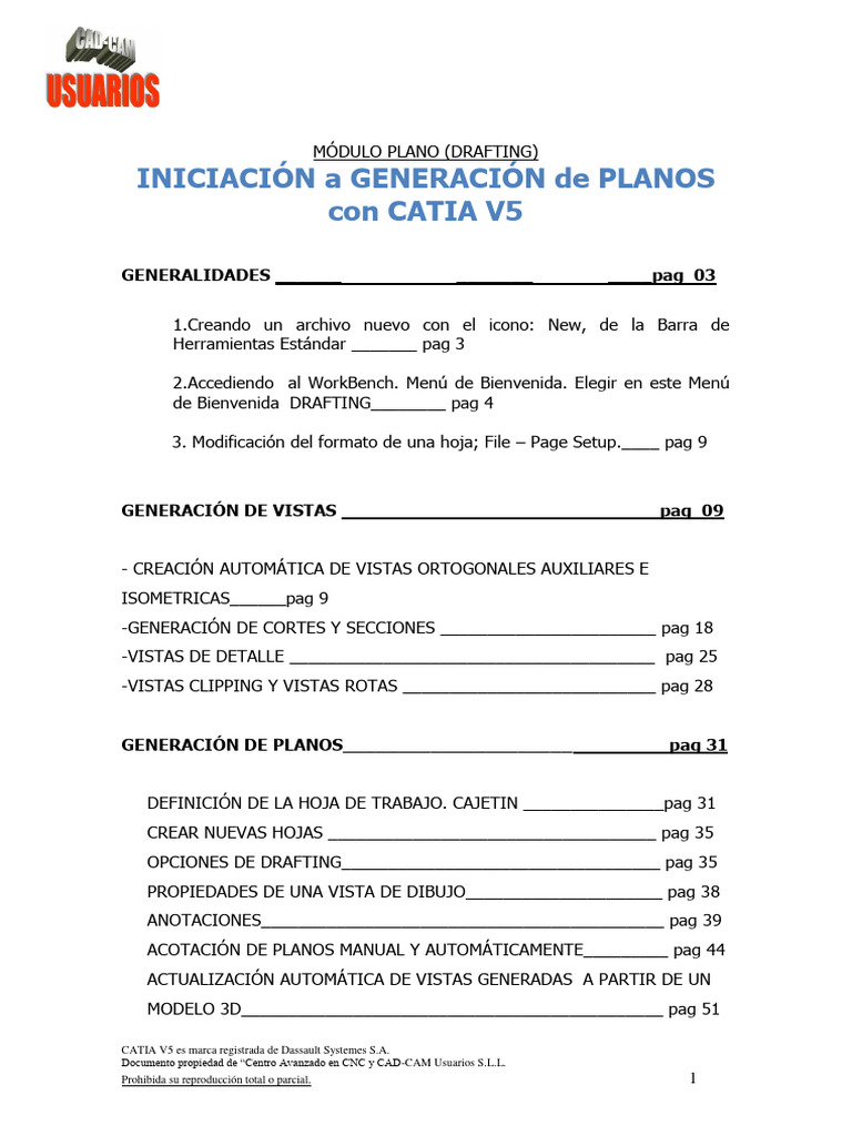 MANUAL Iniciacion A GENERACION DE PLANOS Con CATIA V5 | PDF | Ventana ...