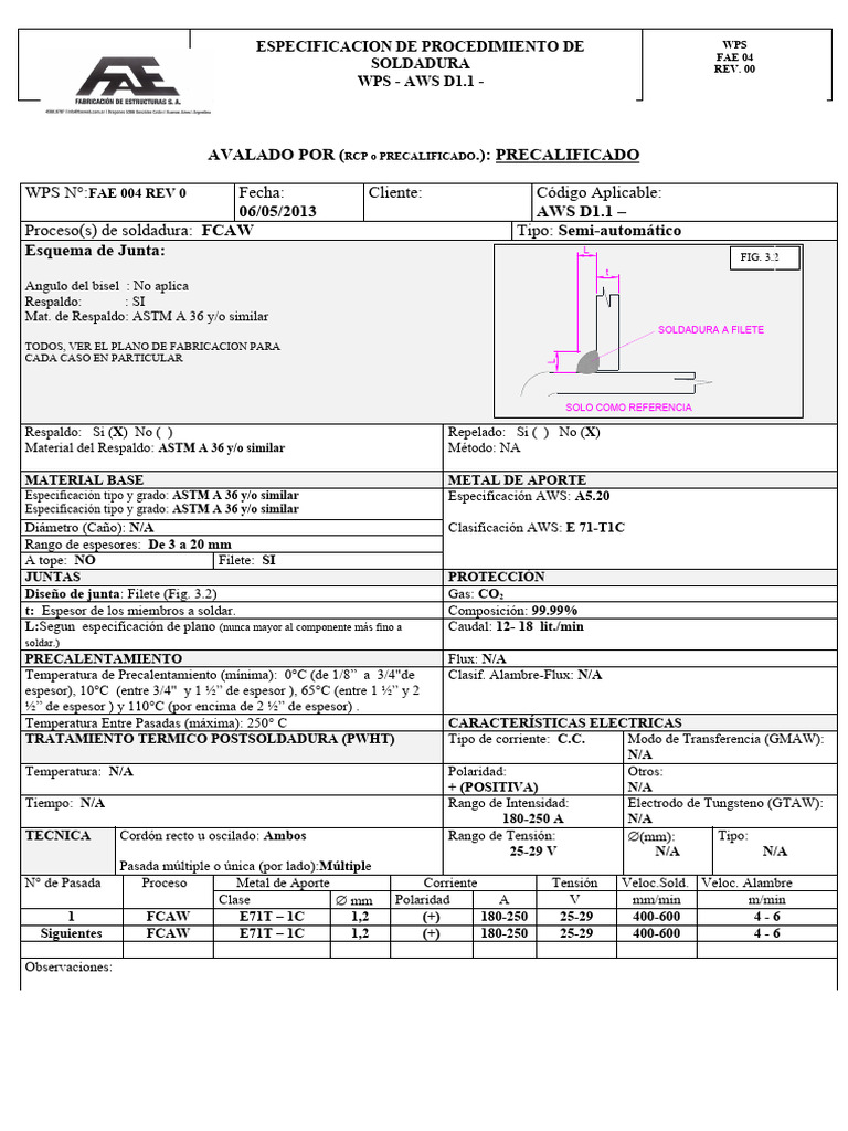 WPS FAE-04 Rev 0 PRECAL | PDF | Soldadura | Construcción